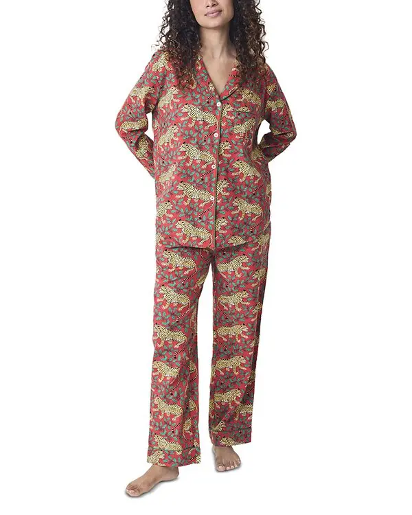 PRINTFRESH Winter Holly Bagheera Cotton Flannel Pajama Set - Ruby