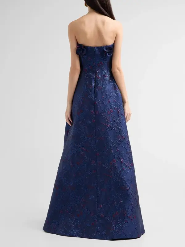 Rene Ruiz Collection Floral Appliqué Jacquard Strapless Gown
