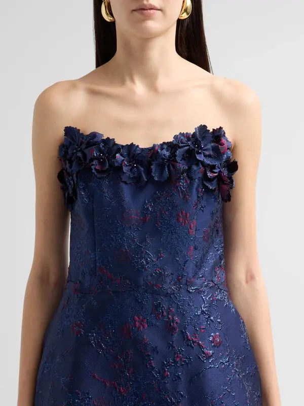 Rene Ruiz Collection Floral Appliqué Jacquard Strapless Gown