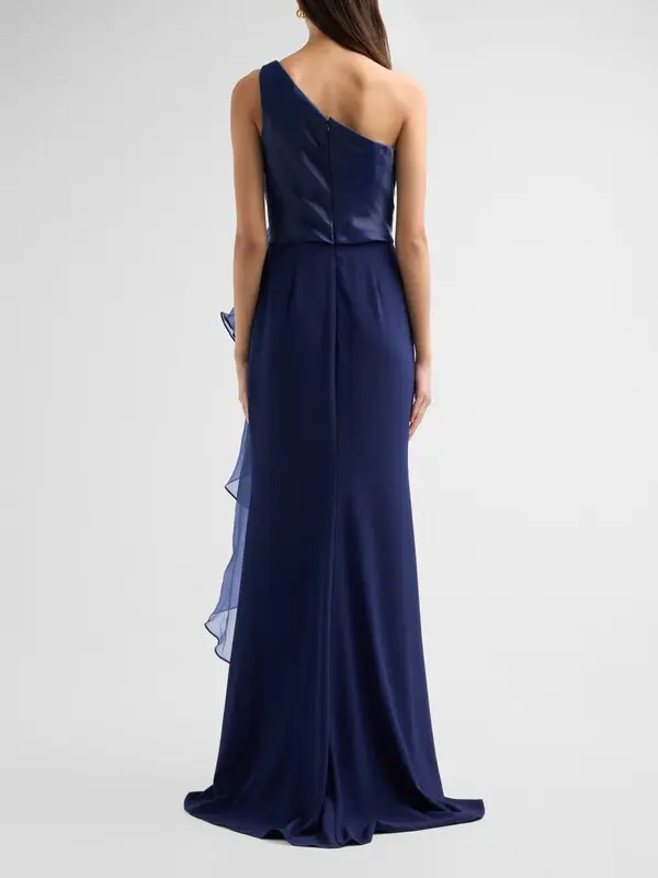 Rene Ruiz Collection Draped Organza One-shoulder Gown