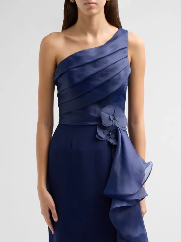 Rene Ruiz Collection Draped Organza One-shoulder Gown