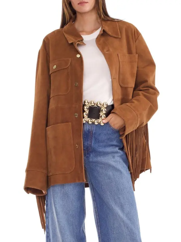 Cynthia Rowley Fringe Suede Button-front Jacket - Brown