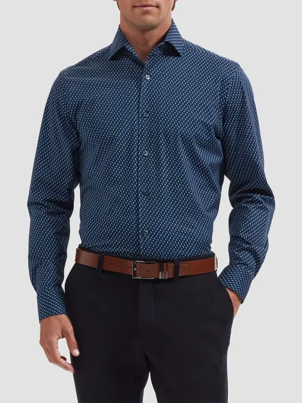 Bugatchi James Geometric Wave Stretch-cotton Button-front Shirt