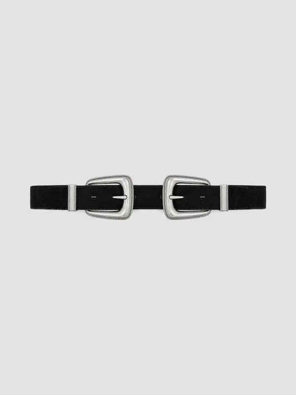 Veronica Beard Arch Double-buckle Suede Waist Belt - Black