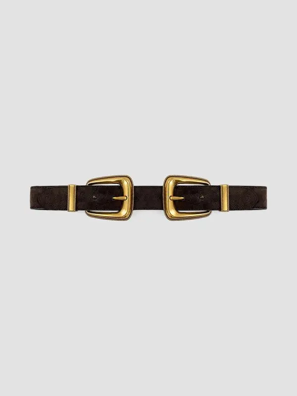 Veronica Beard Arch Double-buckle Suede Waist Belt - Espresso
