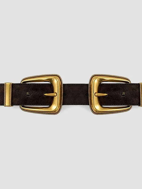 Veronica Beard Arch Double-buckle Suede Waist Belt - Espresso