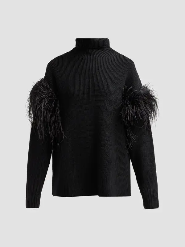 Lapointe Wool Feather-trimmed Turtleneck Sweater