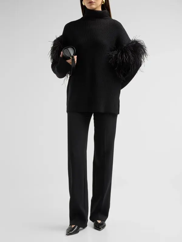 Lapointe Wool Feather-trimmed Turtleneck Sweater