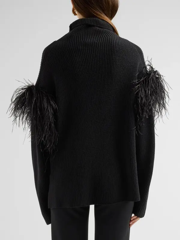 Lapointe Wool Feather-trimmed Turtleneck Sweater