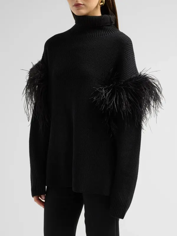 Lapointe Wool Feather-trimmed Turtleneck Sweater