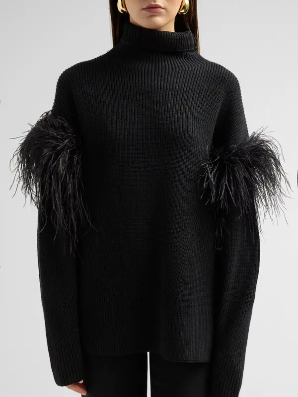 Lapointe Wool Feather-trimmed Turtleneck Sweater