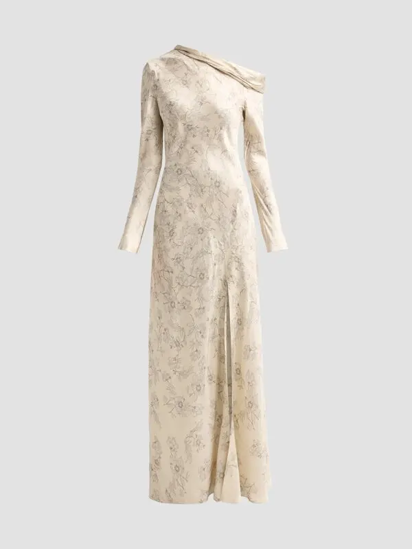 Alberta Ferretti Lace Printed Satin One-shoulder Gown