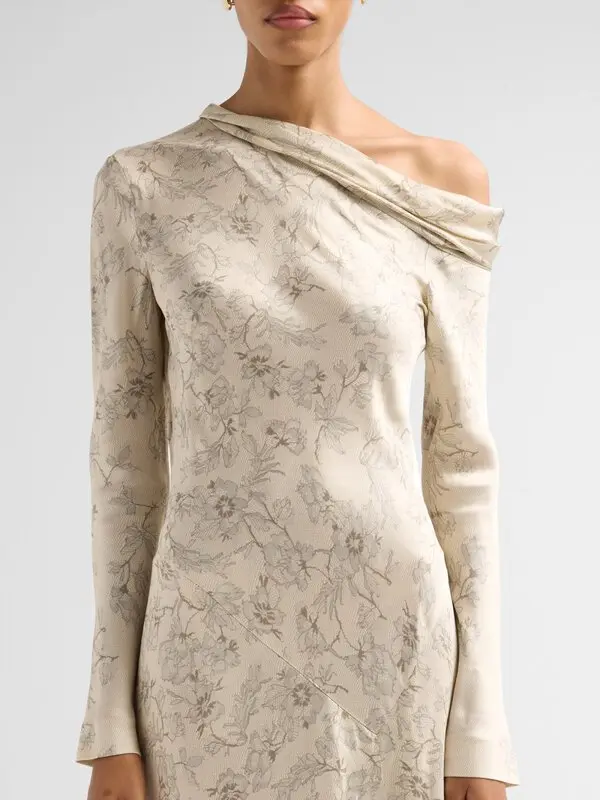 Alberta Ferretti Lace Printed Satin One-shoulder Gown