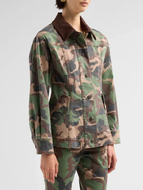Veronica Beard Talla Camouflage Corduroy-collar Denim Jacket