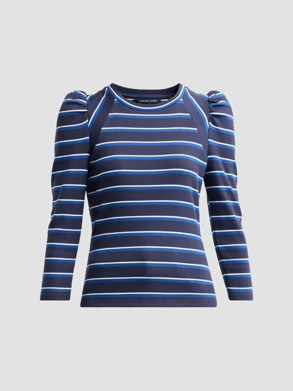 Veronica Beard Delano Striped Puff-sleeve Stretch-cotton Top