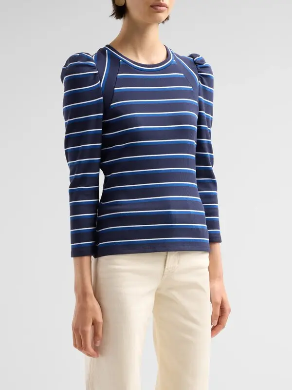 Veronica Beard Delano Striped Puff-sleeve Stretch-cotton Top