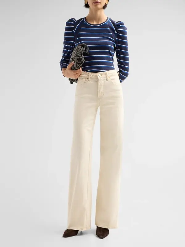 Veronica Beard Delano Striped Puff-sleeve Stretch-cotton Top