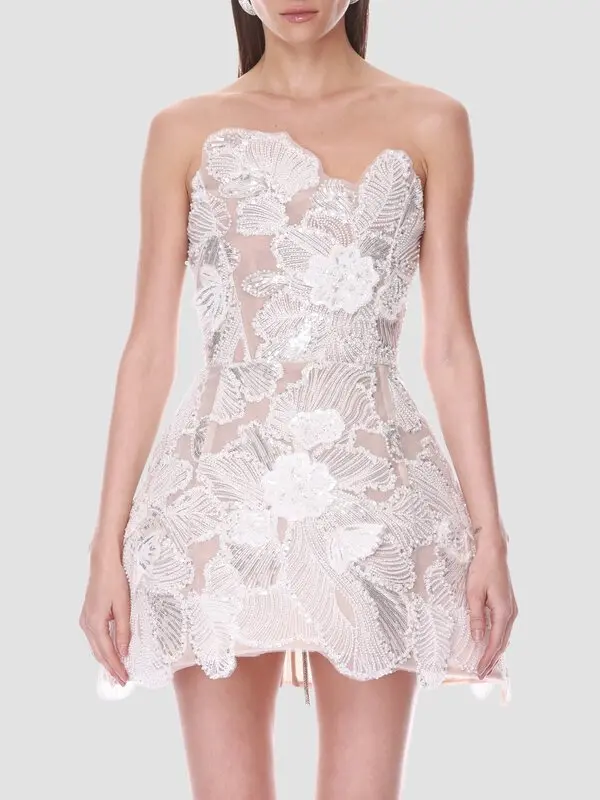 BRONX BANCO Valencia Maraya Embellished Floral Strapless Mini Dress