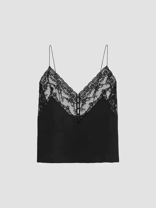 Saint Laurent Top In Silk Satin Charmeuse And Lace - Black