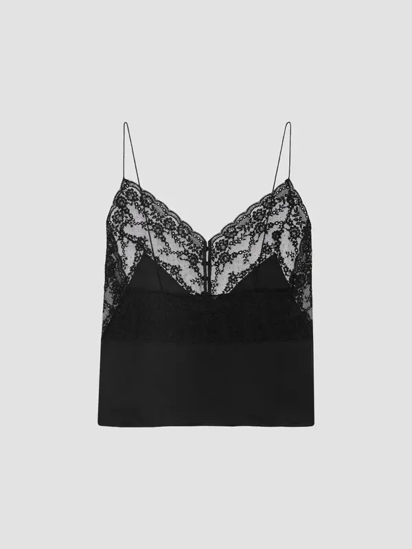 Saint Laurent Top In Silk Satin Charmeuse And Lace