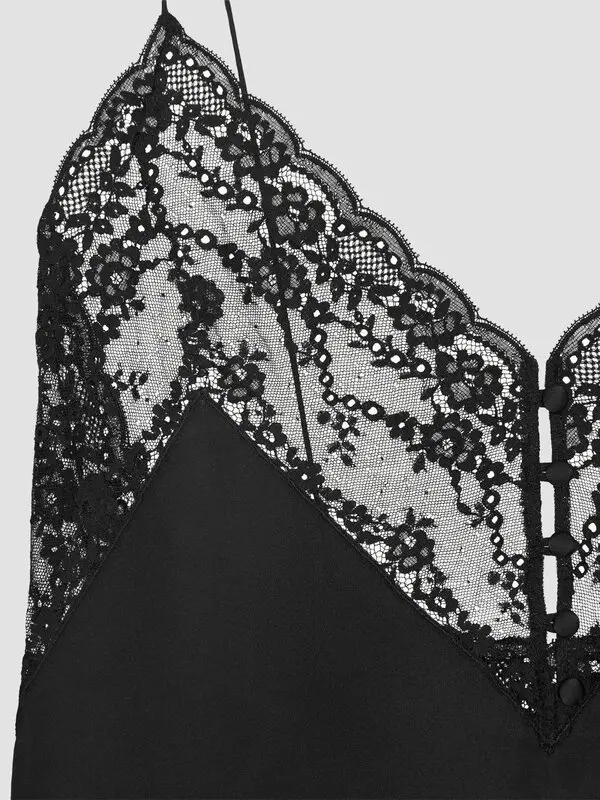Saint Laurent Top In Silk Satin Charmeuse And Lace