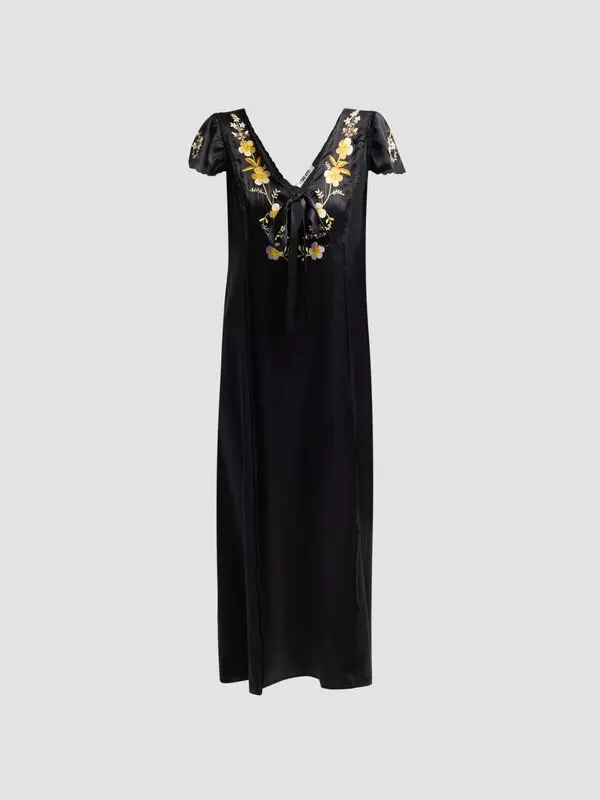Ciao Lucia Elize Floral Silk Slip Dress - Black