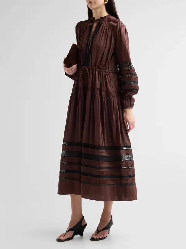 Ciao Lucia Marette Striped Cotton Mesh Midi Dress