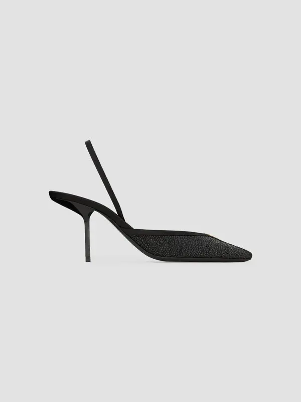 Saint Laurent Folie Slingback Pumps In Satin, Mesh, And Crystals - Black