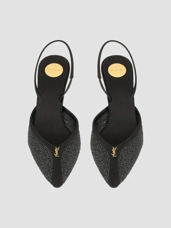 Saint Laurent Folie Slingback Pumps In Satin, Mesh, And Crystals