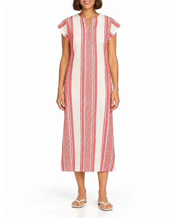 MER ST. BARTH Noa Maxi Kaftan - Red Dobby Stripe