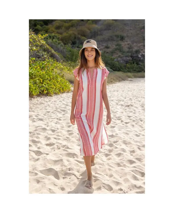 MER ST. BARTH Noa Maxi Kaftan - Red Dobby Stripe