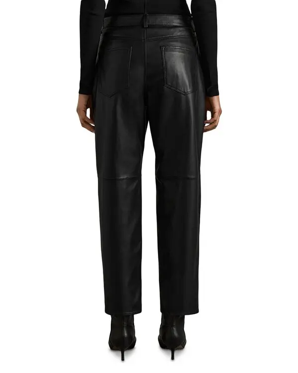 REISS Petite Verona Leather Slim Trousers - Black