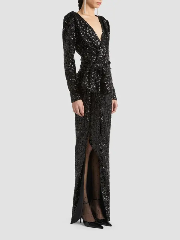 Balmain Embellished Draped Bow Gown