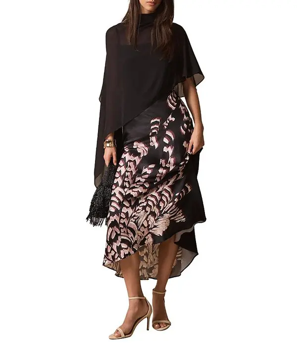 Mint Velvet Satin Printed Cape Detail Maxi Dress