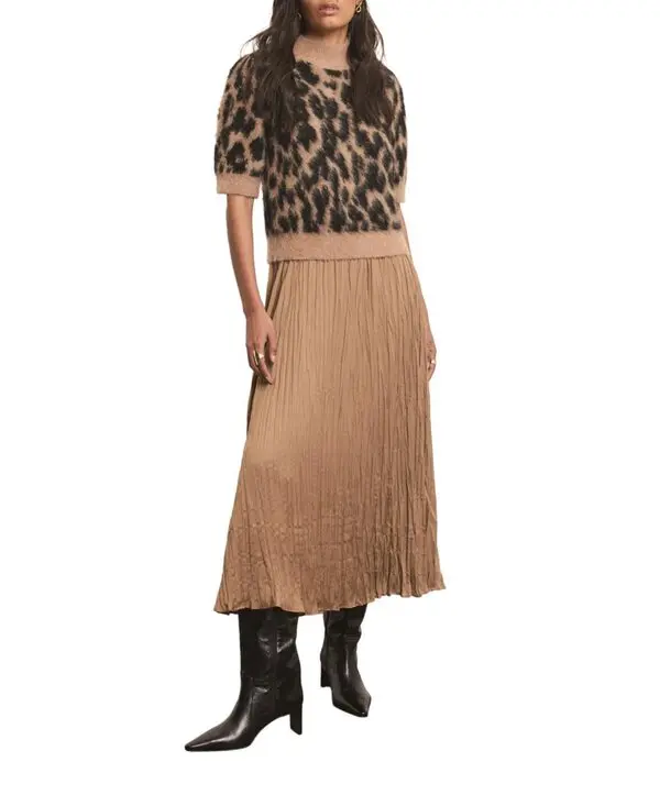 Mint Velvet Short Sleeve Fuzzy Texture Layered Midi Dress