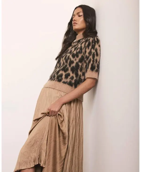 Mint Velvet Short Sleeve Fuzzy Texture Layered Midi Dress