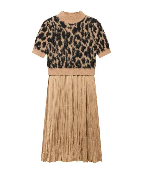 Mint Velvet Short Sleeve Fuzzy Texture Layered Midi Dress