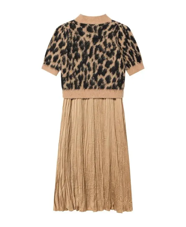 Mint Velvet Short Sleeve Fuzzy Texture Layered Midi Dress