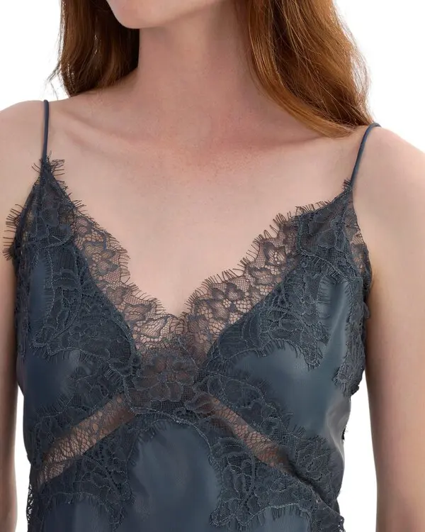 LAMARQUE Asymmetric Lace Trim Faux Leather Mini Dress - Graphite