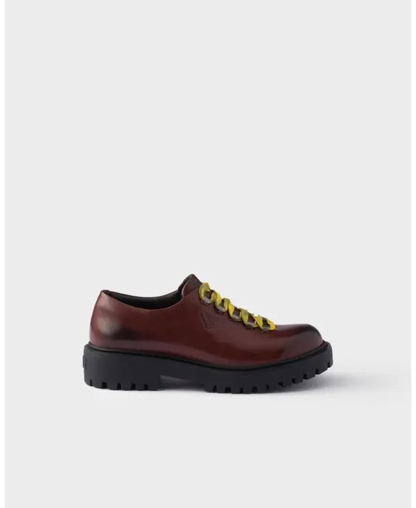Prada Aged Leather Lace-up Shoes - Brown