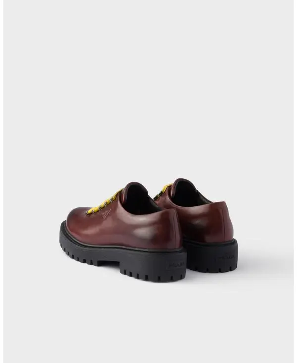 Prada Aged Leather Lace-up Shoes - Brown
