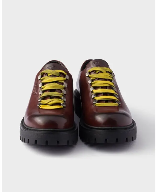 Prada Aged Leather Lace-up Shoes - Brown