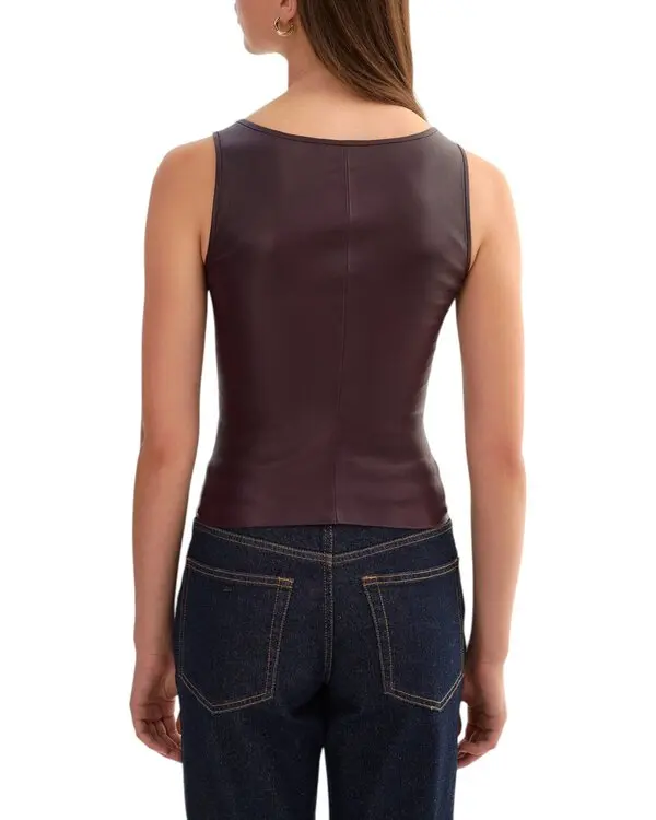 LAMARQUE Cesia Scoop Neck Fitted Leather Tank Top