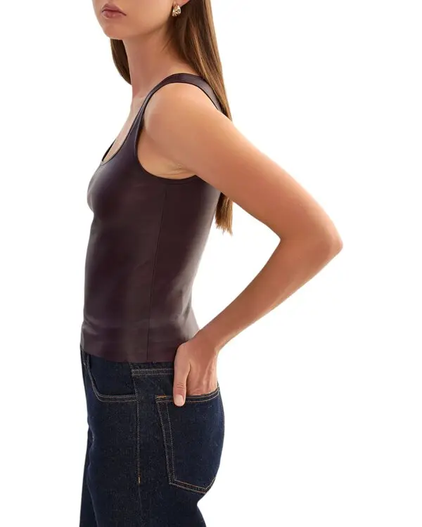 LAMARQUE Cesia Scoop Neck Fitted Leather Tank Top