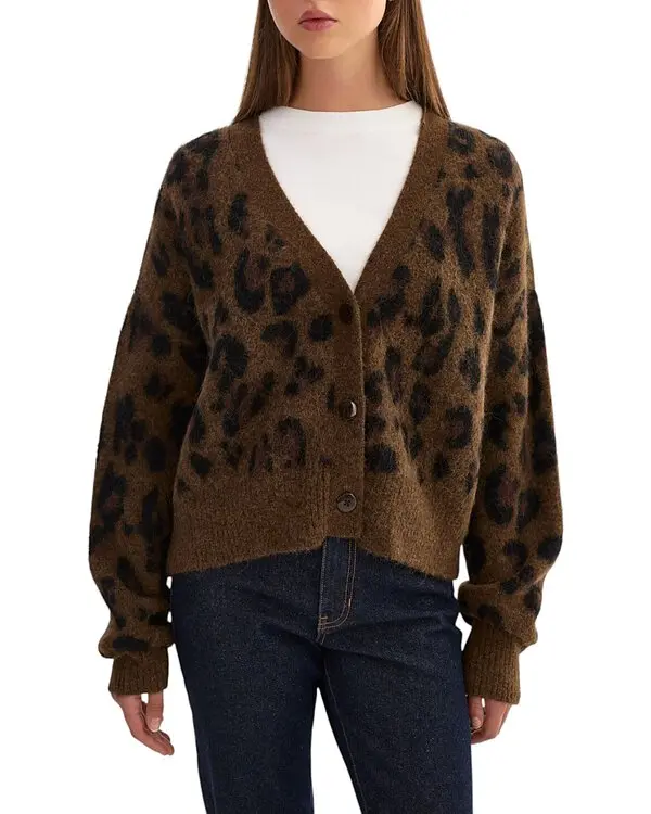 LAMARQUE Minnie Print Alpaca Blend V Neck Cardigan