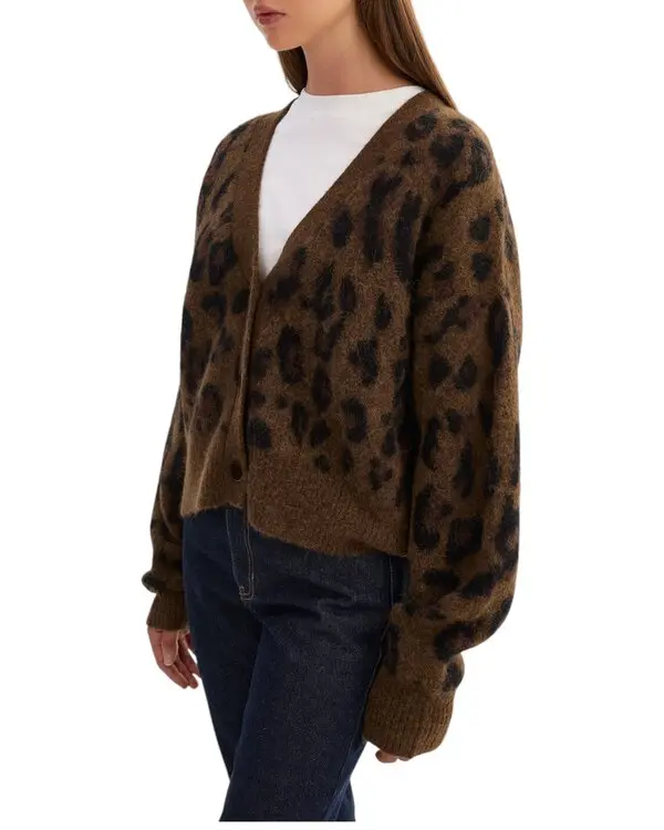 LAMARQUE Minnie Print Alpaca Blend V Neck Cardigan