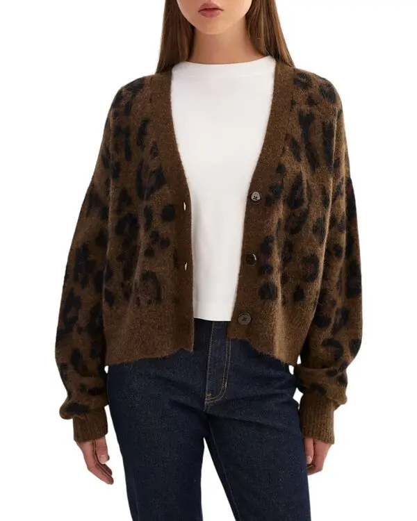 LAMARQUE Minnie Print Alpaca Blend V Neck Cardigan