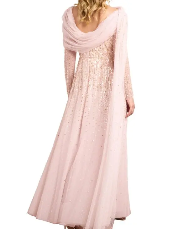NEEDLE & THREAD Moonlight Sequin Draped Long Sleeve Gown