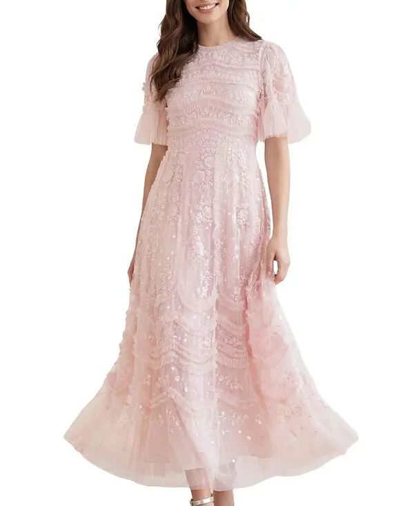 NEEDLE & THREAD Gianna Ruffle Short Sleeve Maxi Gown - Shell