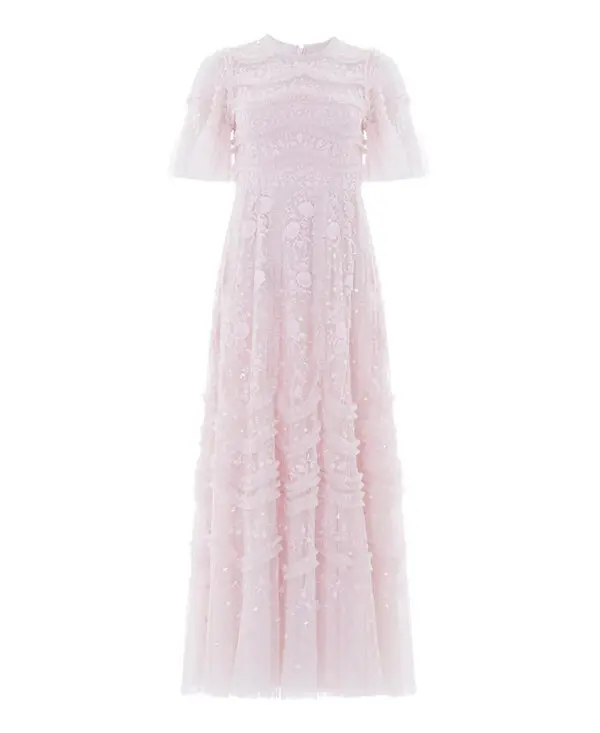 NEEDLE & THREAD Gianna Ruffle Short Sleeve Maxi Gown - Shell